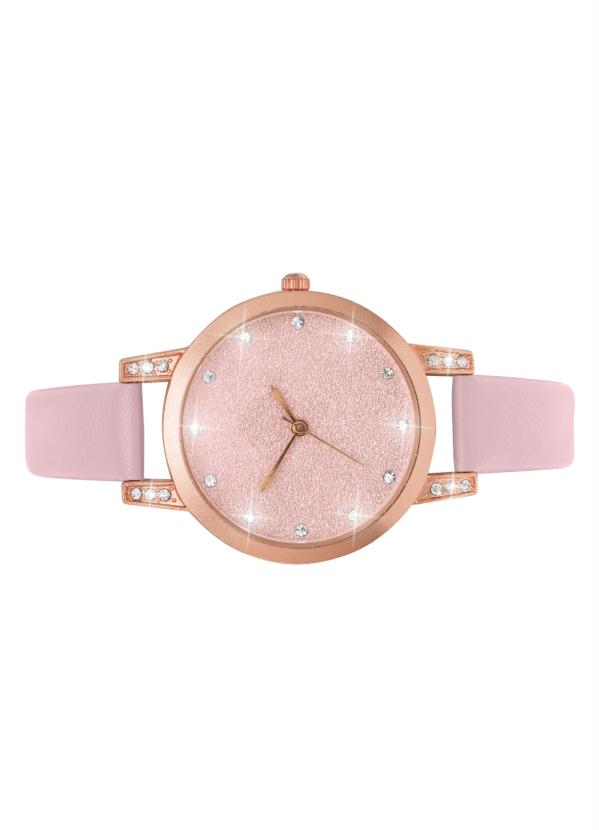 Relógio com Strass Redondo Rosê 1 Peça - Lar&Lazer
