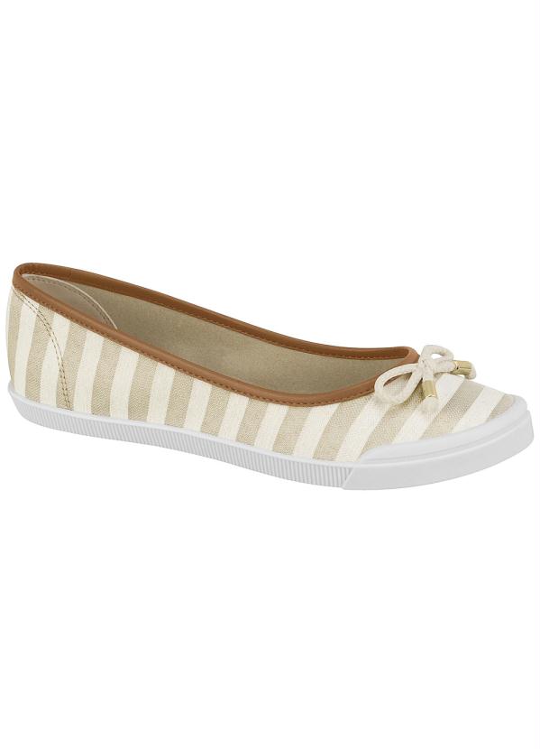 Sapatilha Moleca Listra Bege com Laço no Cabedal - Multimarcas