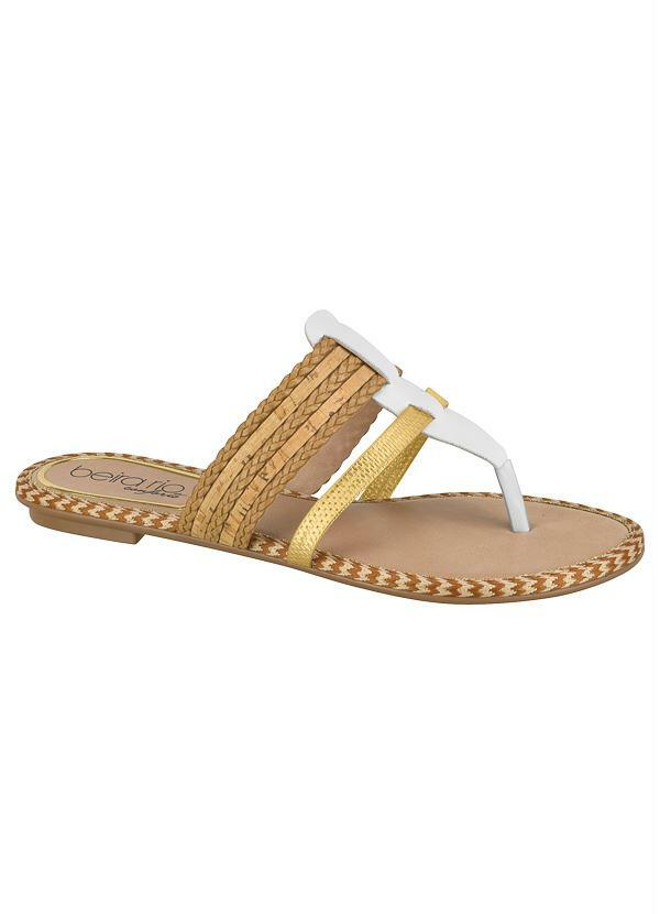 Chinelo Beira Rio Branco e Dourado com Tiras - Perfecta