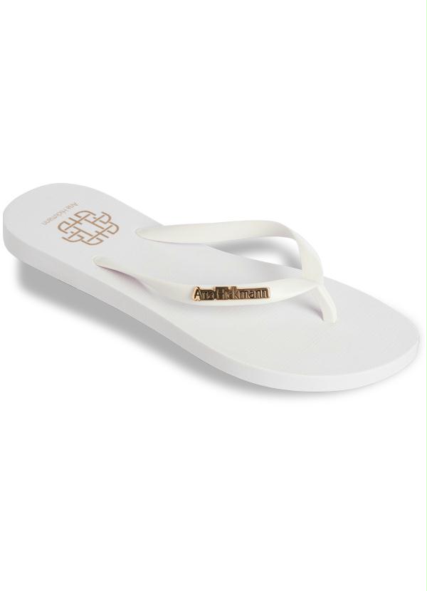 Chinelo de Borracha Branco com Detalhe Dourado - Multimarcas
