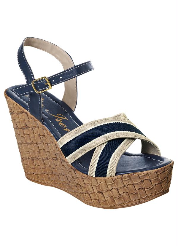 Sandália Anabela Marinho e Bege - Moda Pop