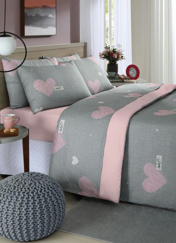Jogo Capa de Edredom Coração Queen 3 Peças - Lar&Lazer