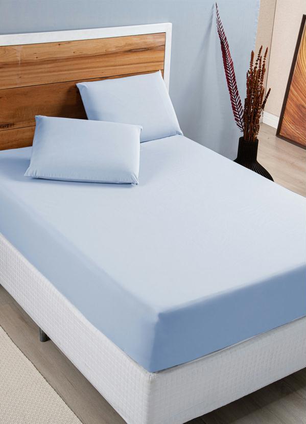Lençol com Elástico 200 Fios Azul Solteiro - Lar&Lazer
