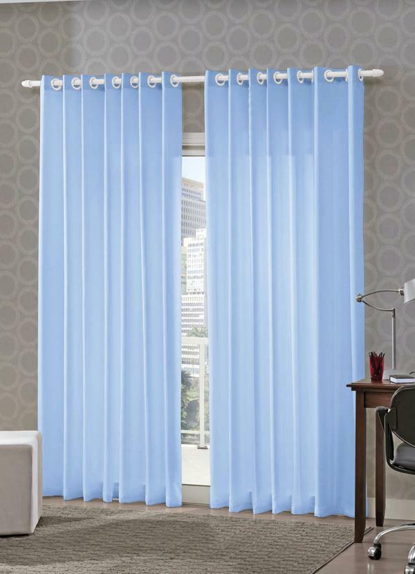 Cortina Bella Janela Voil Liso Azul 3m - Lar&Lazer