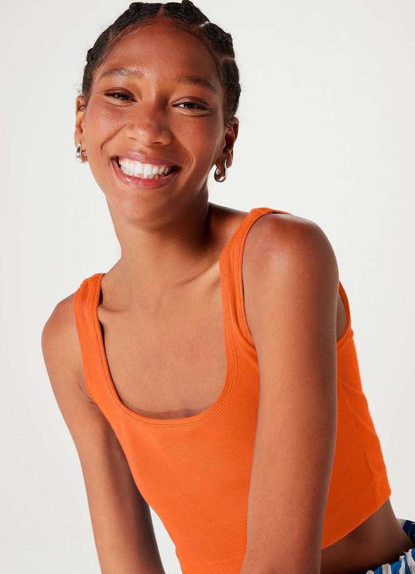 Top Cropped Basico Feminino Decote Quadrado Laranja - Hering Oficial