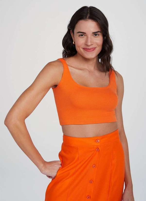 Top Cropped Basico Feminino Decote Quadrado Laranja - Hering Oficial