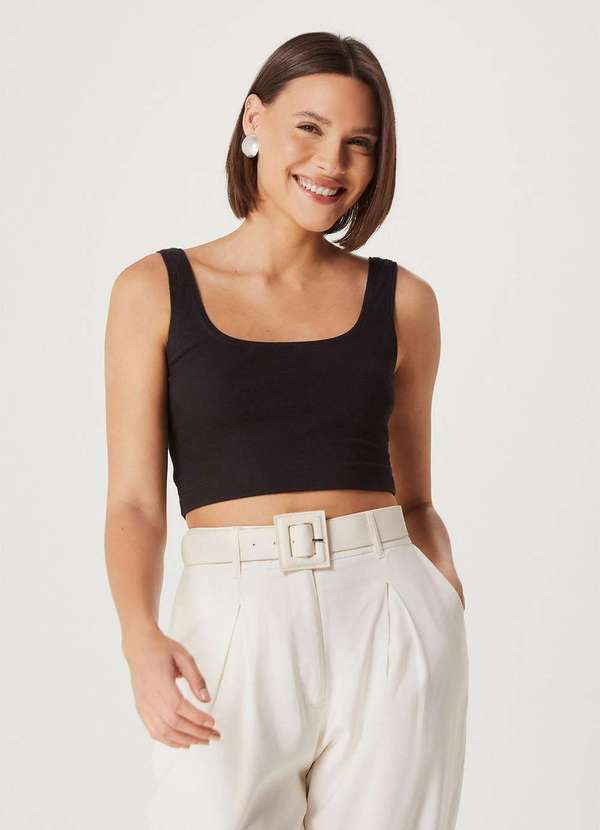 Top Cropped Basico Feminino Decote Quadrado Preto - Hering Oficial