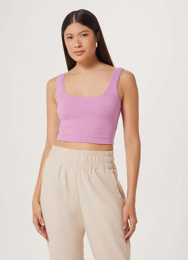 Top Cropped Basico Feminino Decote Quadrado Roxo - Hering Oficial