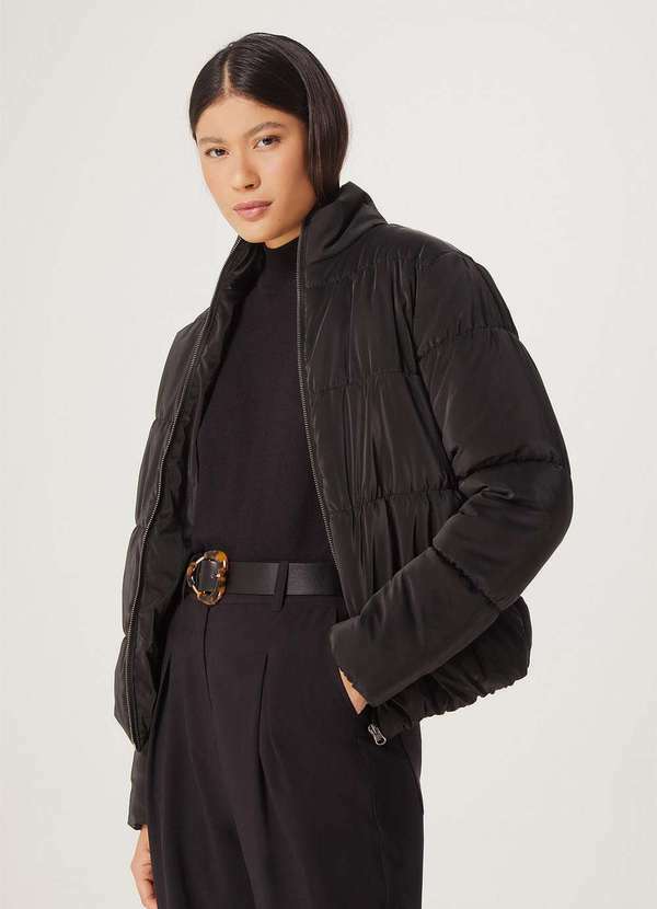 Jaqueta Puffer Feminina Gola Alta Preto - Hering Oficial
