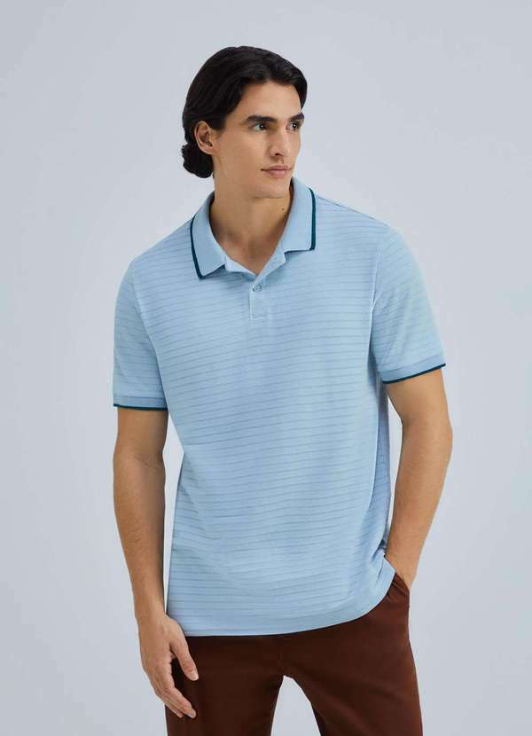 Camisa Polo Masculina Manga Curta Listrada Azul - Hering Oficial