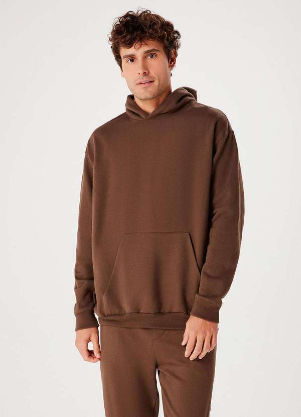 Blusao Basico Masculino em Moletom Relaxed Marrom - Hering Oficial