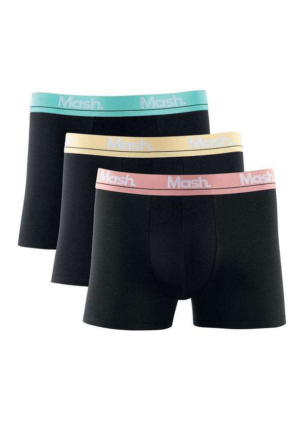 Kit 3 Cuecas Mash Boxer Cotton Elástico Bordado Preto - Mash