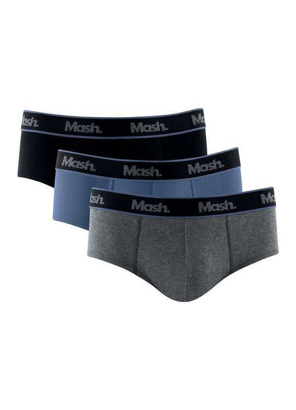 Kit 3 Cuecas Mash Slip Cotton Elástico Bordado Preto - Mash