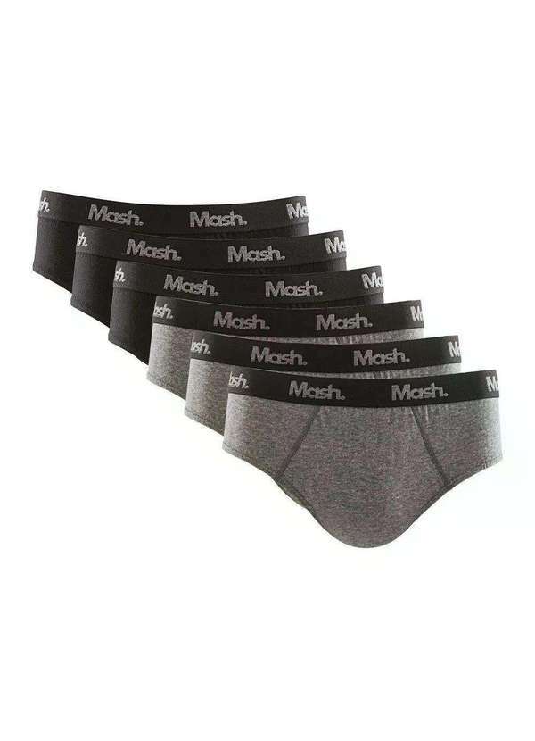 Kit 6 Cueca Mash Slip Algodão Elástico Básica Confortável Preto - Mash