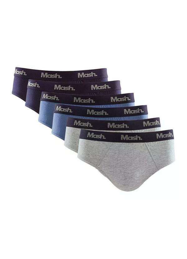 Kit 6 Cueca Mash Slip Algodão Elástico Básica Confortável Azul Marinho ...