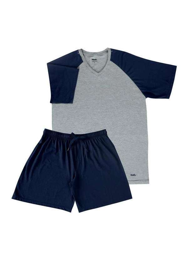 Conjunto Pijama Curto Raglan Masculino Mash Gola V Algodão Cinza Mescla Claro - Mash