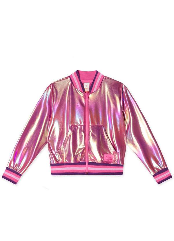 Jaqueta Cropped Metalizada Infantil Feminina Marisol Rosa - Clube Marisol