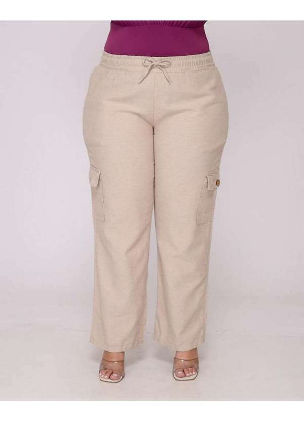 Calça Jeans Feminina Cargo Confort Plus Size - 38488 Areia - Madame Geri