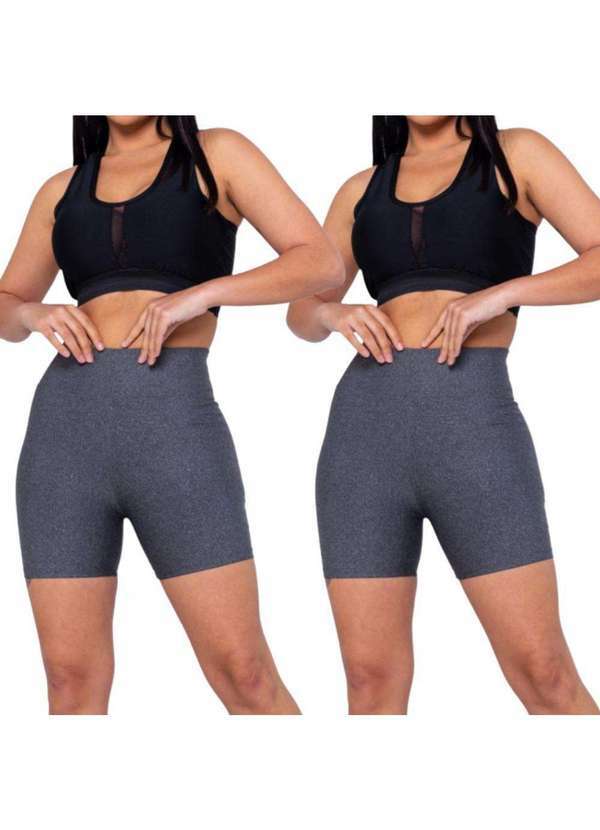 Kit 2 Shorts Academia Poliéster Elastano P Ao Gg Cinza - Madame Geri