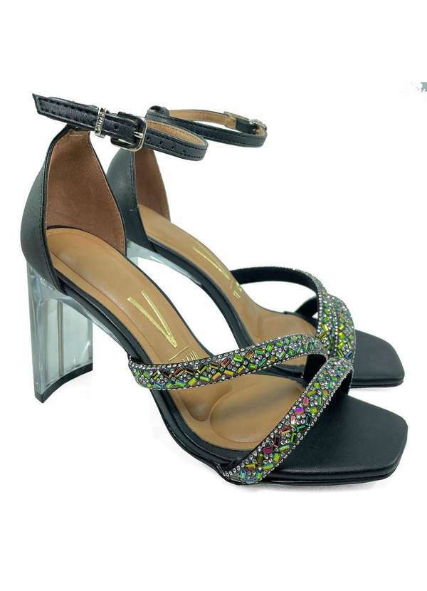 Sandalia Vizzano Salto Acrilico Strass Pedras Feminina - Preto Preto ...