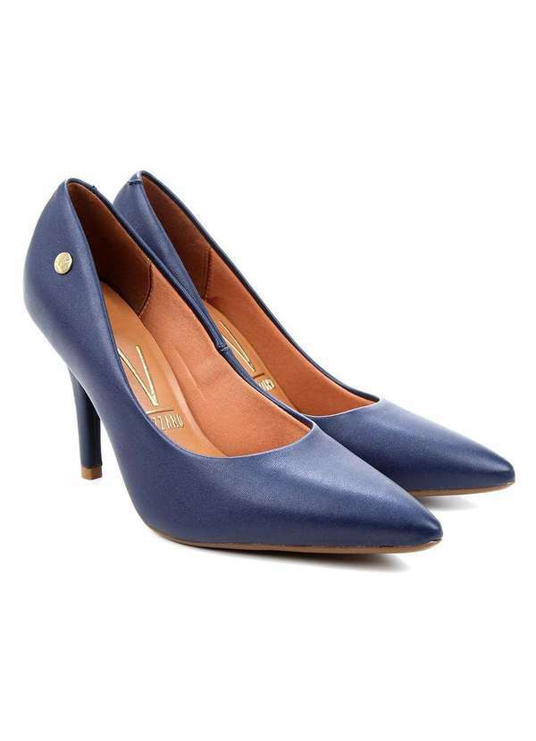 Scarpin Vizzano Salto Alto Bico Fino - Marinho Azul - Cabana Magazine