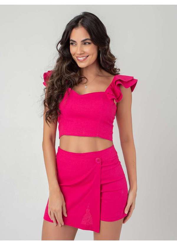 Conjunto Short Saia Linho Feminino Rosa - Susie Modas