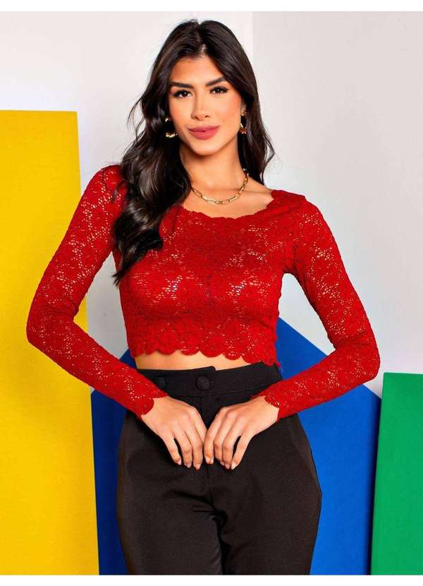 Cropped Renda Feminino Vermelho - Susie Modas
