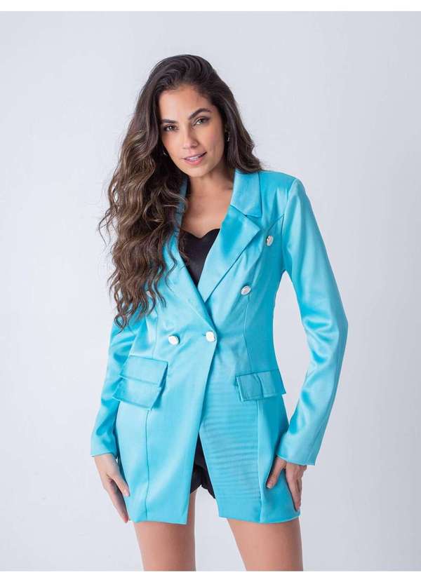 Blazer Alongado Acetinado Feminino Azul - Susie Modas