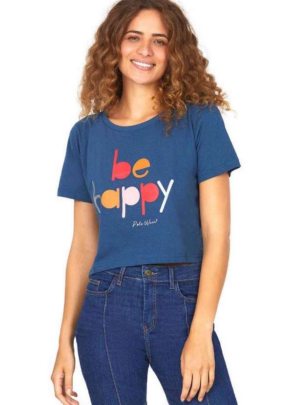 Camiseta Feminina Malha Be Happy Polo Wear Azul Escuro Azul Escuro ...