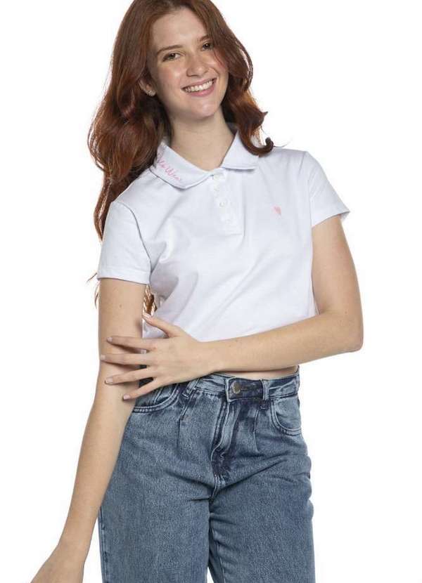 Polo Curta Feminina Meia Malha Lisa Polo Wear Branco Branco - Polo Wear Oficial
