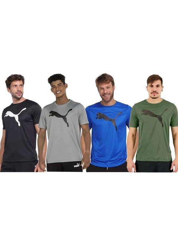 Kit 4 Camisetas Puma Active Big Logo Masculina Azul - Esporte Legal