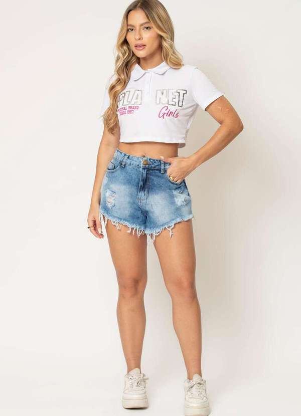 Shorts Feminino Desfiado Larissa Planet Girls Azul Medio Azul Medio ...
