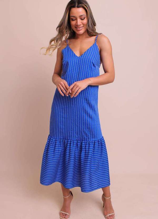 Vestido Midi Listrado Azul Pequia Azul - Babadotop