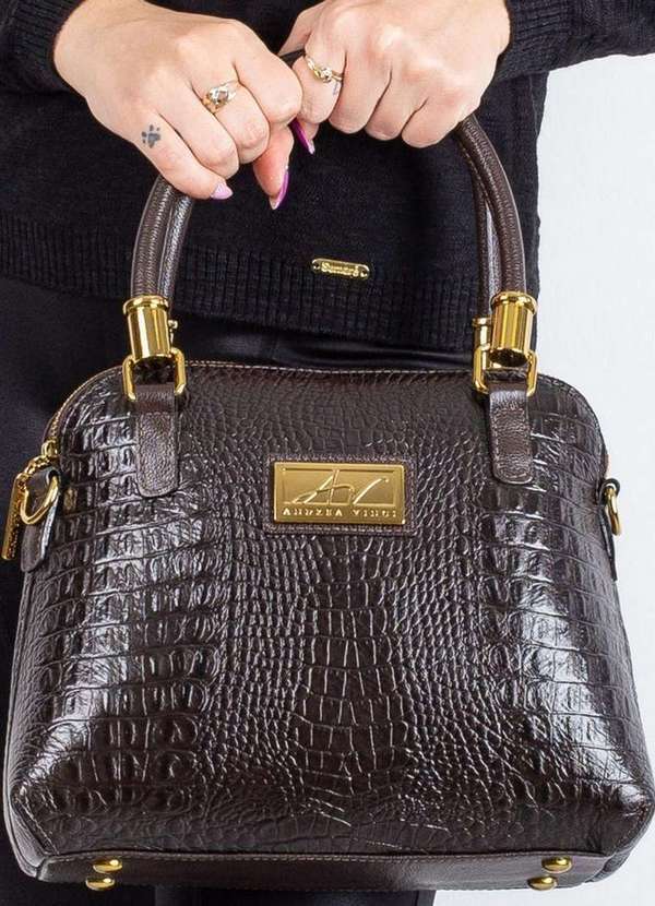 Bolsa Baú de Couro Croco Donna Café - Enluaze