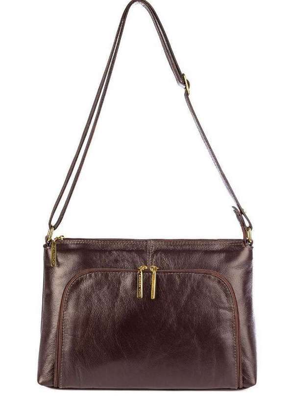 Bolsa de Couro Liso Tiracolo Ninna Café - Enluaze