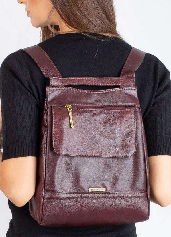 Mochila Pequena Antifurto Couro Liso Susan Marsala - Enluaze