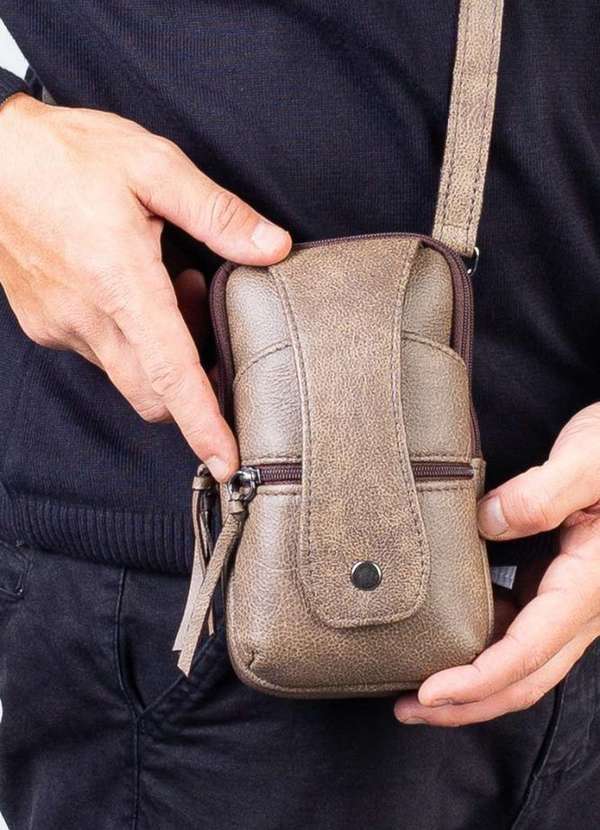 Shoulder Bag 2 em 1 de Couro Vinni Amêndoa - Enluaze