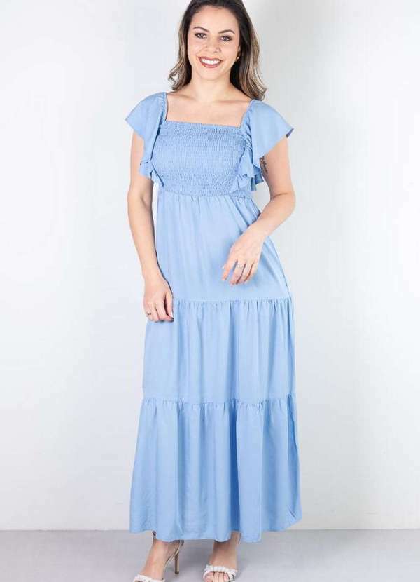Vestido Feminino Viscose Slub Lastex 51683 Azul - Enluaze