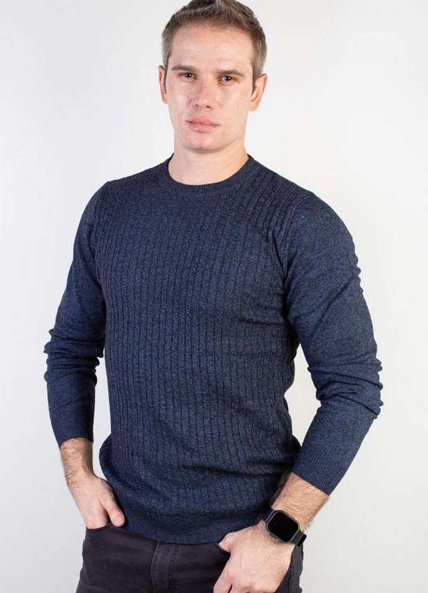Blusa de Malha Masculina Gola Redonda 90184 Azul Marinho - Enluaze
