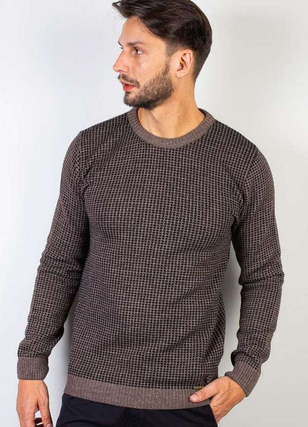 Blusão de Malha Masculino Gola Redonda 50574 Marrom - Enluaze