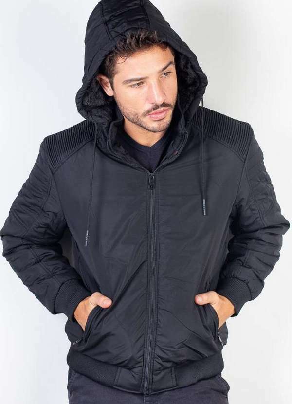 Jaqueta Masculina Impermeável com Capuz 94147 Preto - Enluaze