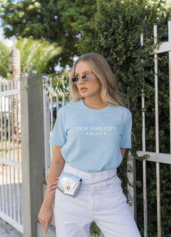 T-Shirt Azul Bebe New York City Azul - Cianitas Textil