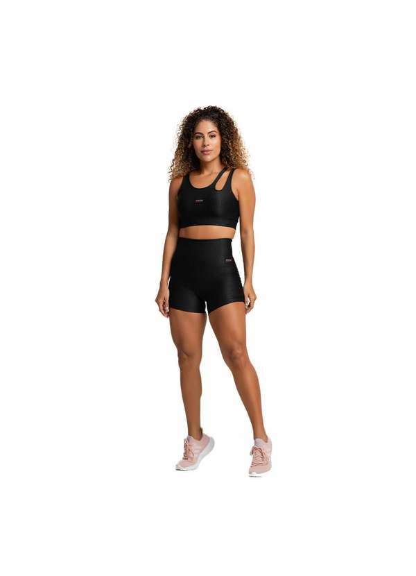 Conjunto Top e Short Canelado Poliamida Preto - Massam Fitness