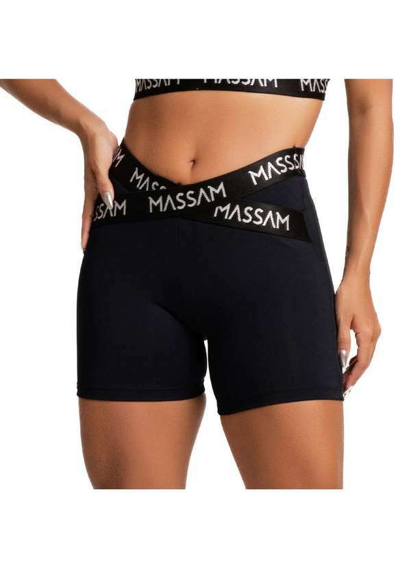 Short Feminino Poliamida Preto com Elastico Preto - Massam Fitness
