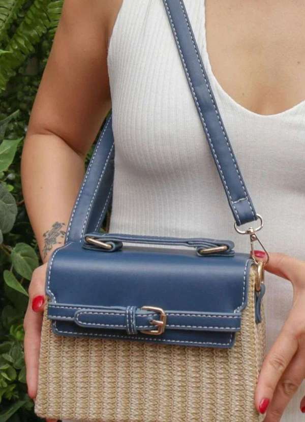 Bolsa de Praia em Palha Estruturada c/ Alça - Cozumel Azul - Mellow Brazil