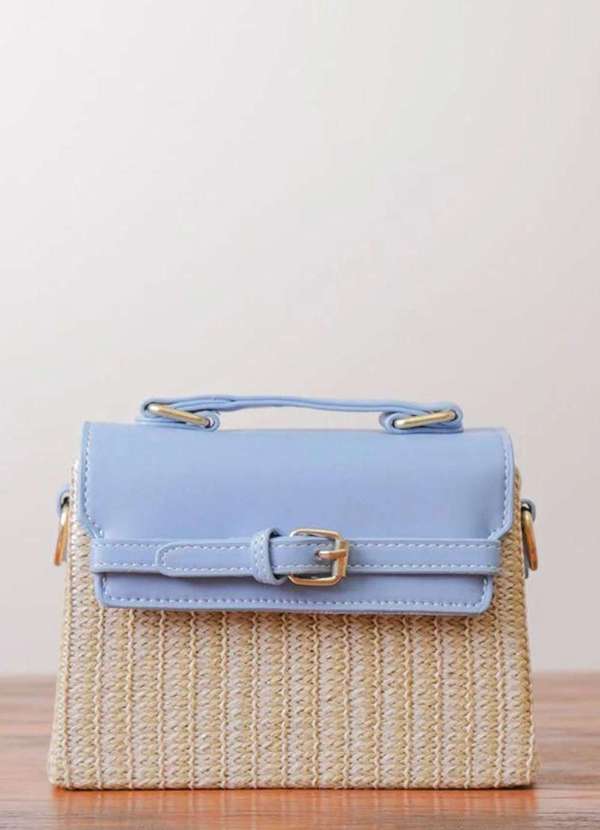 Bolsa de Praia em Palha Estruturada c/ Alça - Itacaré Azul - Mellow Brazil