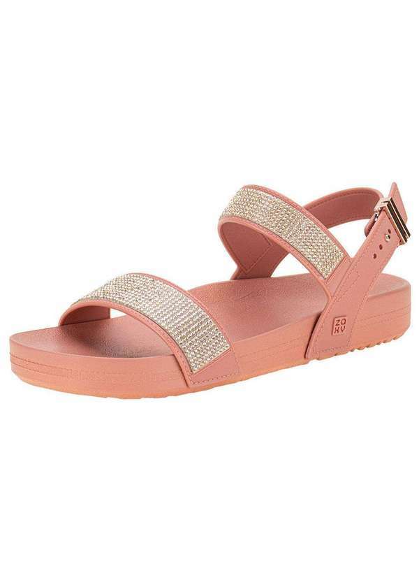 Sandália Feminina Flat Glow Zaxy 18994 - Salmão - Clovis Calcados