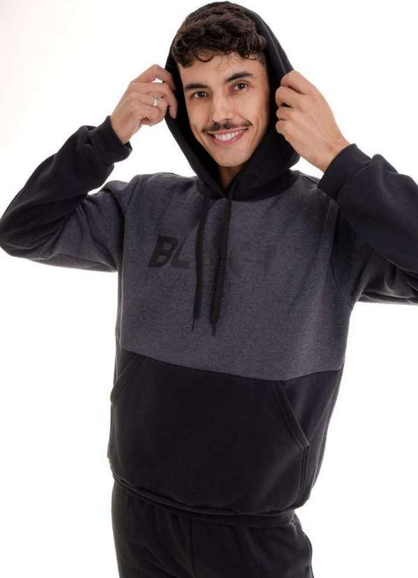 Conjunto Moletom Masculino Adulto Preto Mescla - Cia da Malha