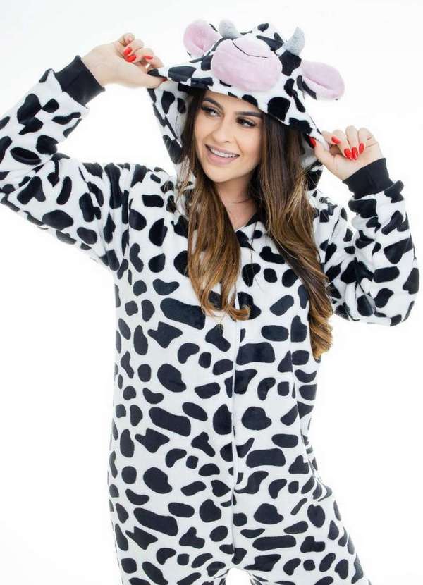 Macacão Pijama Kigurumi Adulto Feminino Fleece Soft Plush Vaquinha ...