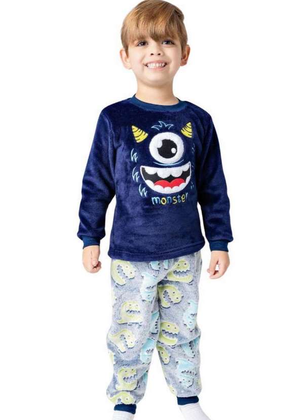 Pijama Infantil Menino Inverno Fleece Soft Longo Marinho Monster - Cia ...